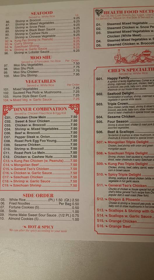 Menu at King House Chinese Restaurant, Neillsville