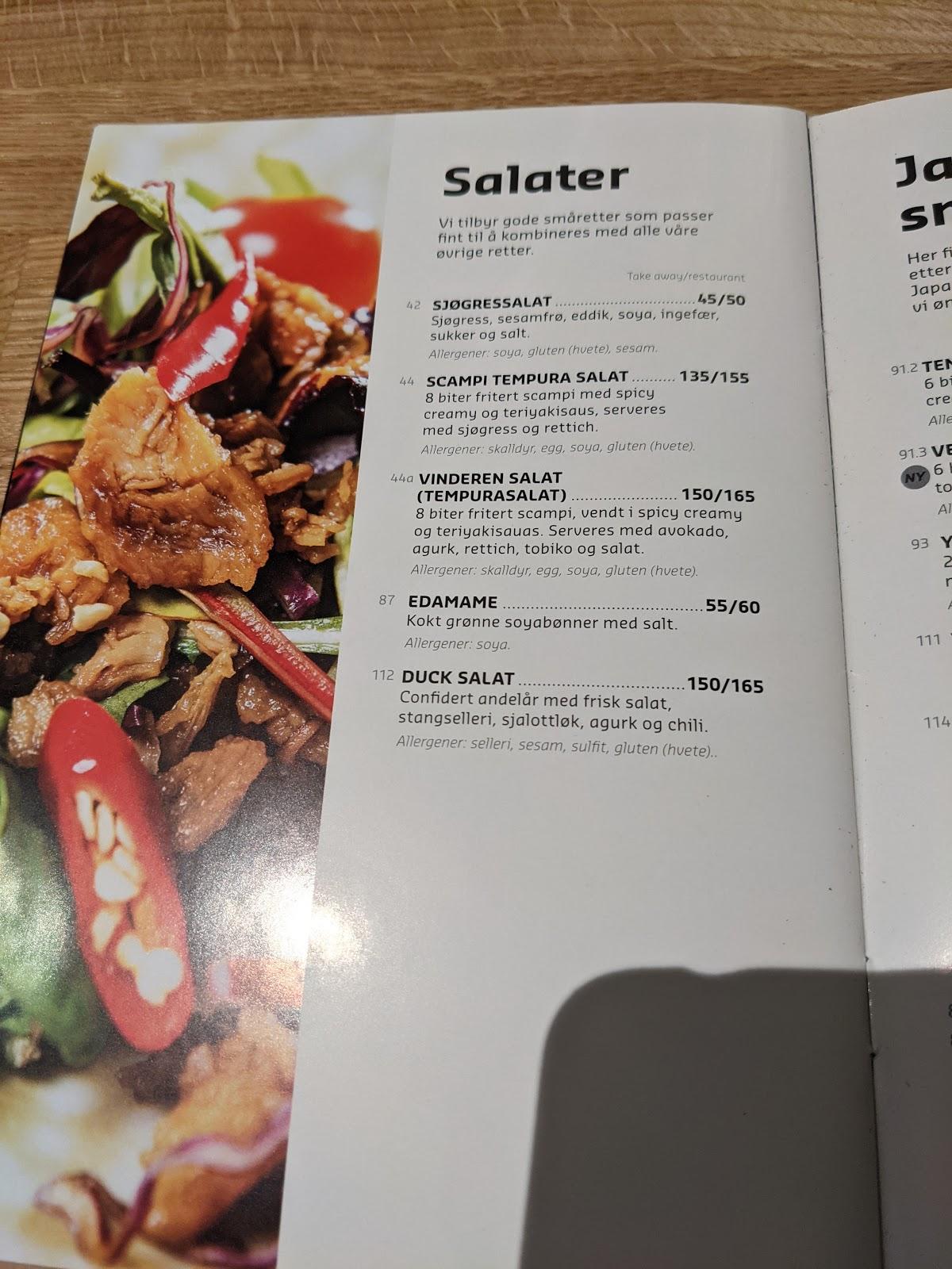 Menu at Sabi Sushi Paradis restaurant, Bergen