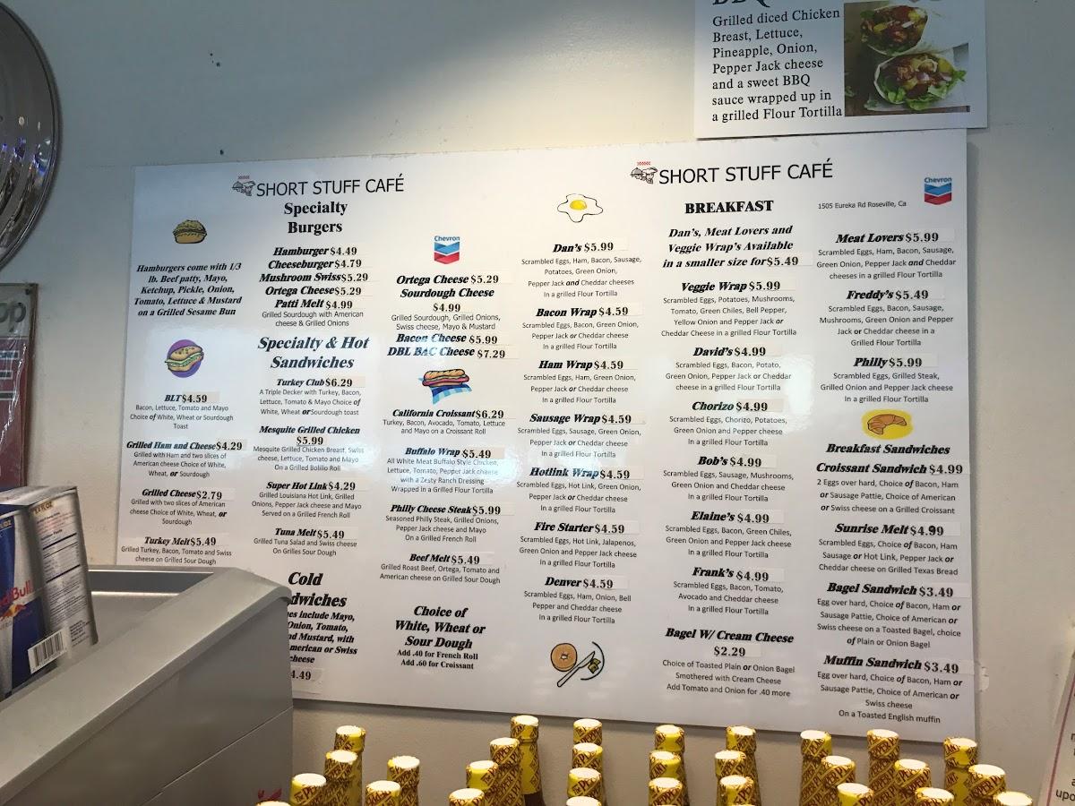 Menu at Short Stuff Cafe, Roseville