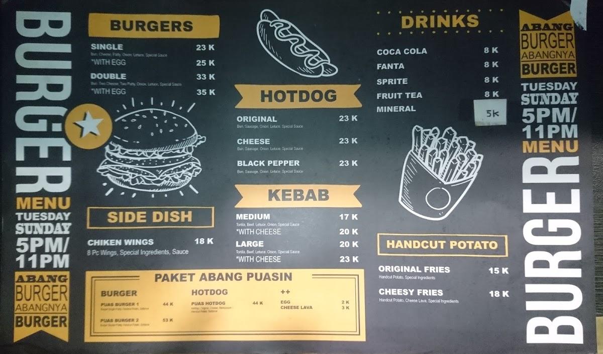 Menu at Abang Burger Jakarta restaurant, West Jakarta
