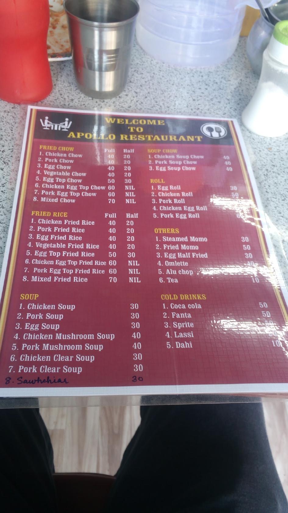 Menu at Apollo Restaurant, Aizawl