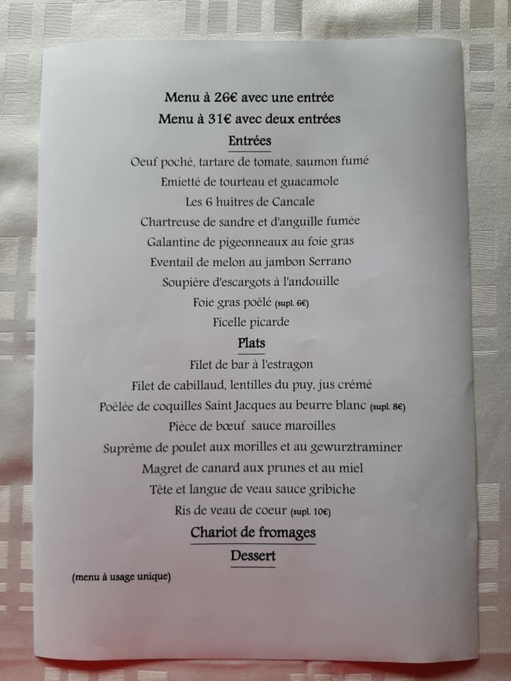 Menu au Auberge de la Vallée d'Ancre restaurant, Authuille