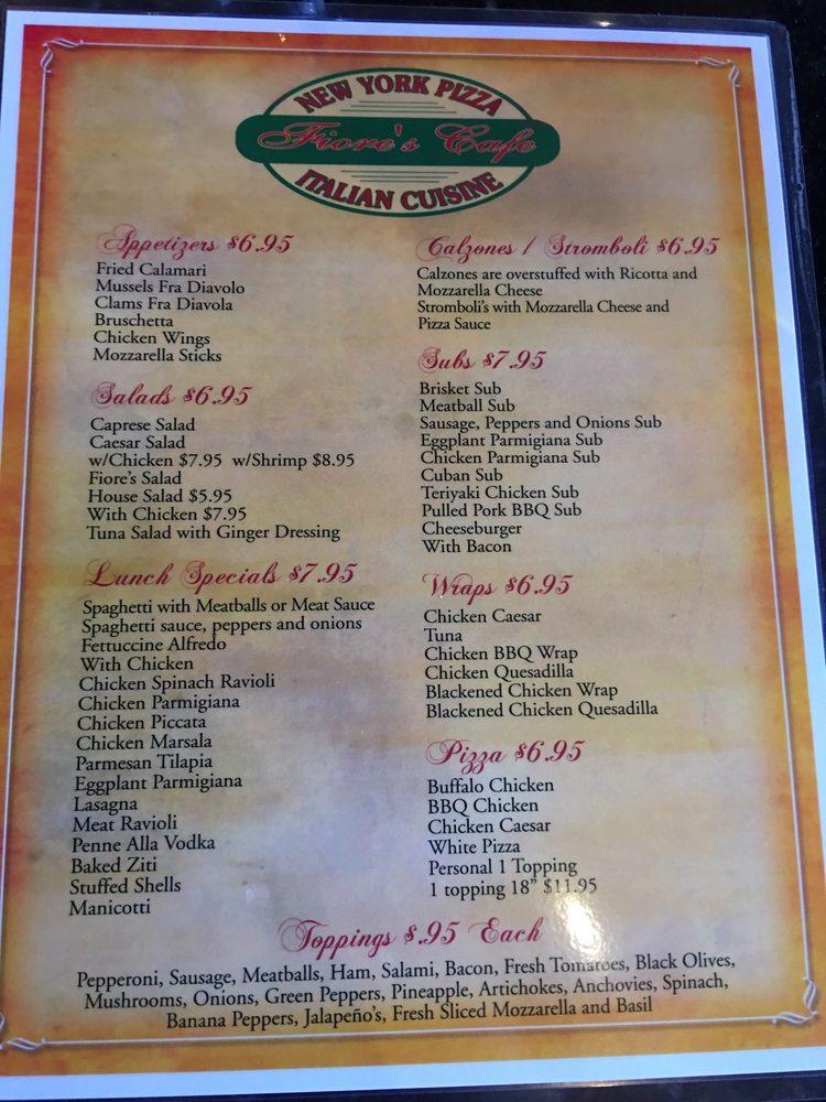 Menu at Fiore's Cafe, Ocala, S Pine Ave