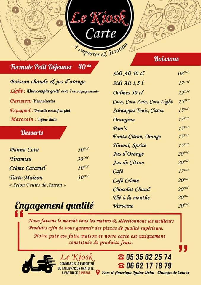 Menu au Le Kiosk restaurant, Fes, Hippodrome Moulay Kamel
