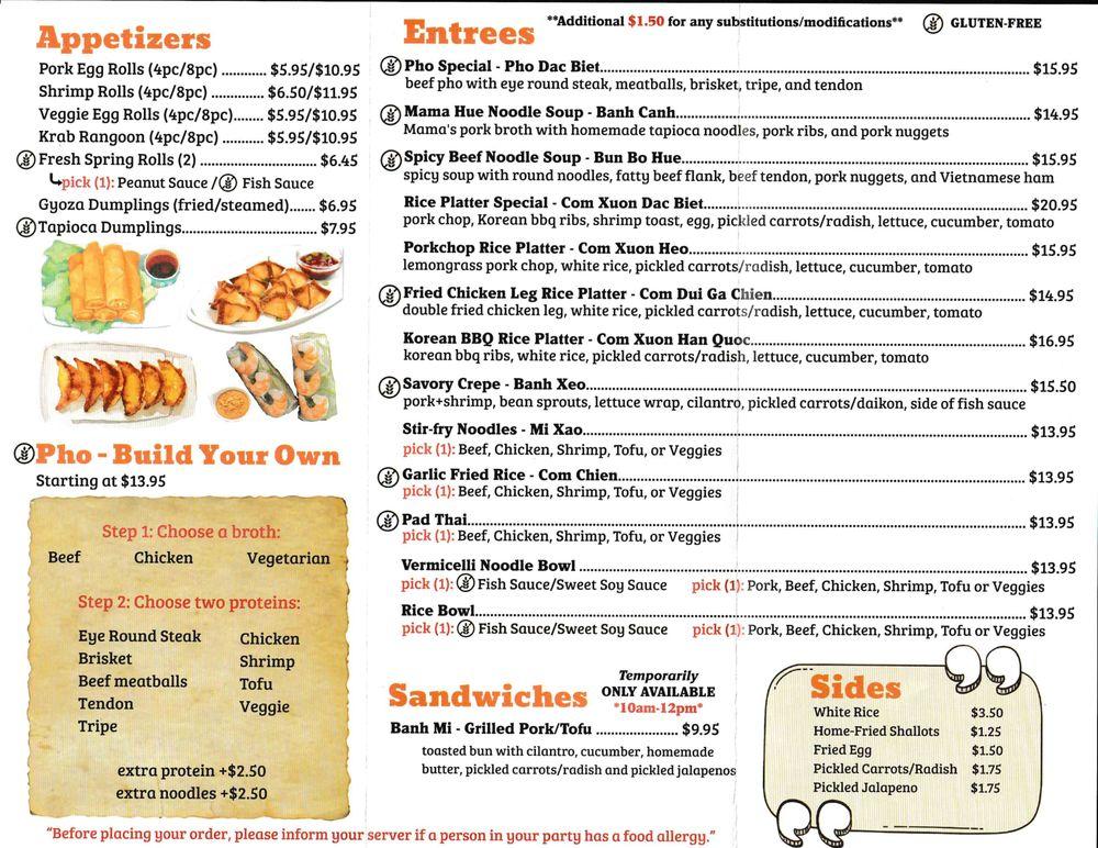 Menu at Mama Hue restaurant, Vero Beach