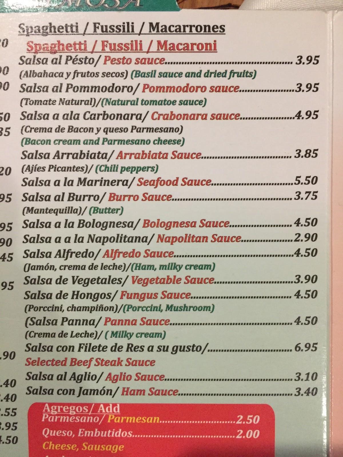 Carta del restaurante Mimosa, La Habana, 4JMJ+9QV