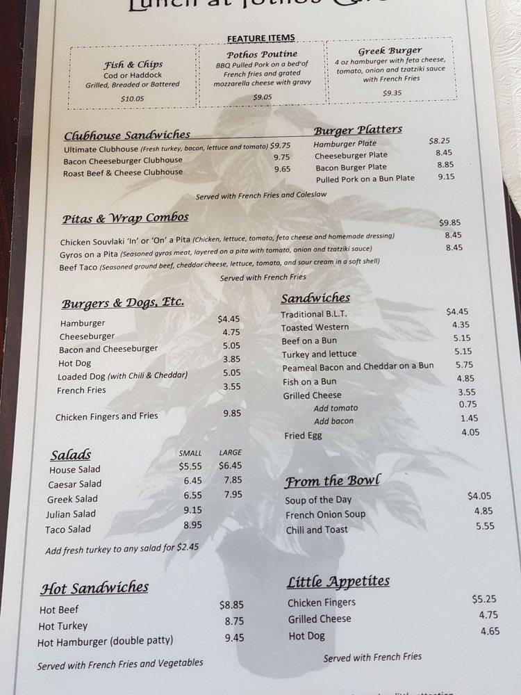 Menu at Pothos Café Breakfast & Lunch, Canada