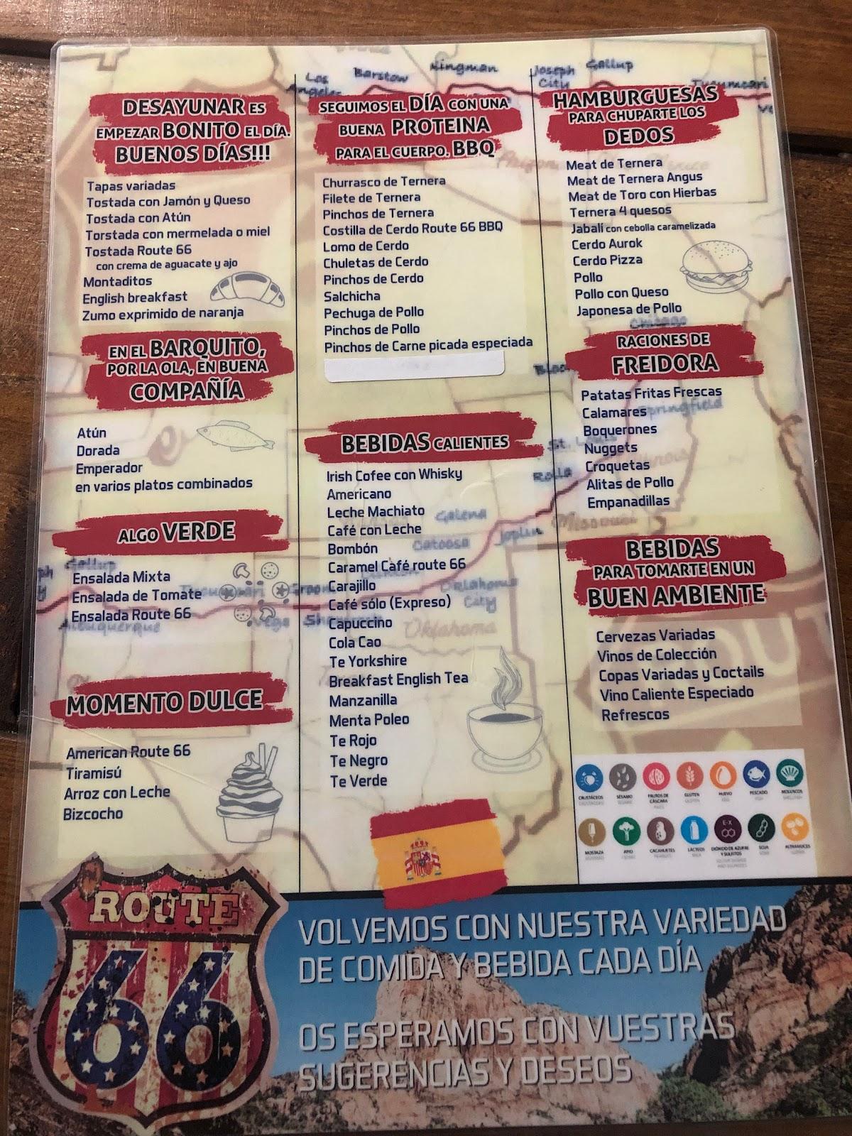 Menu at Route 66 Albox restaurant, Albox