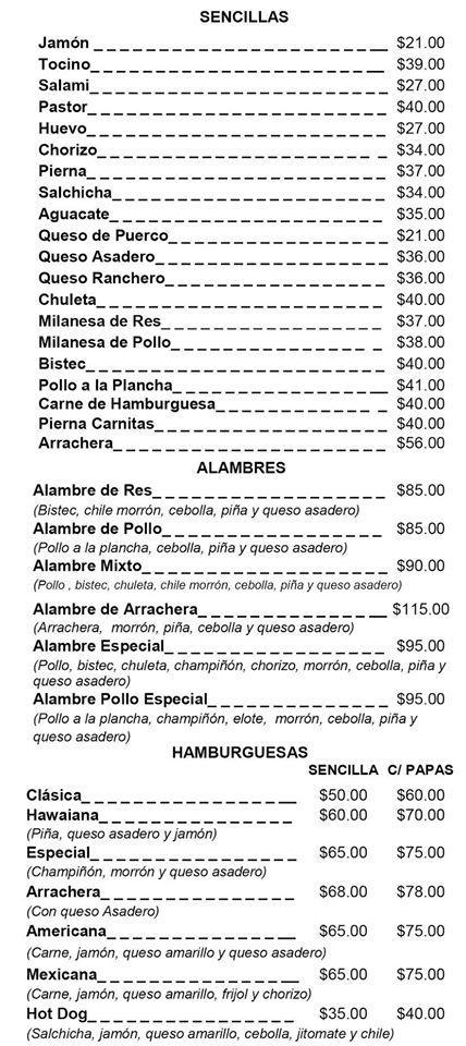 Menu at Super Torta restaurant, San Miguel de Allende