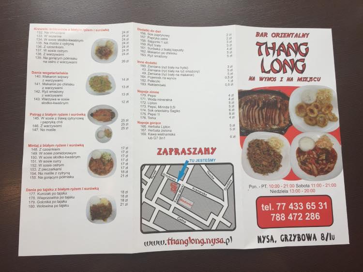 Menu at Thang Long restaurant, Nysa