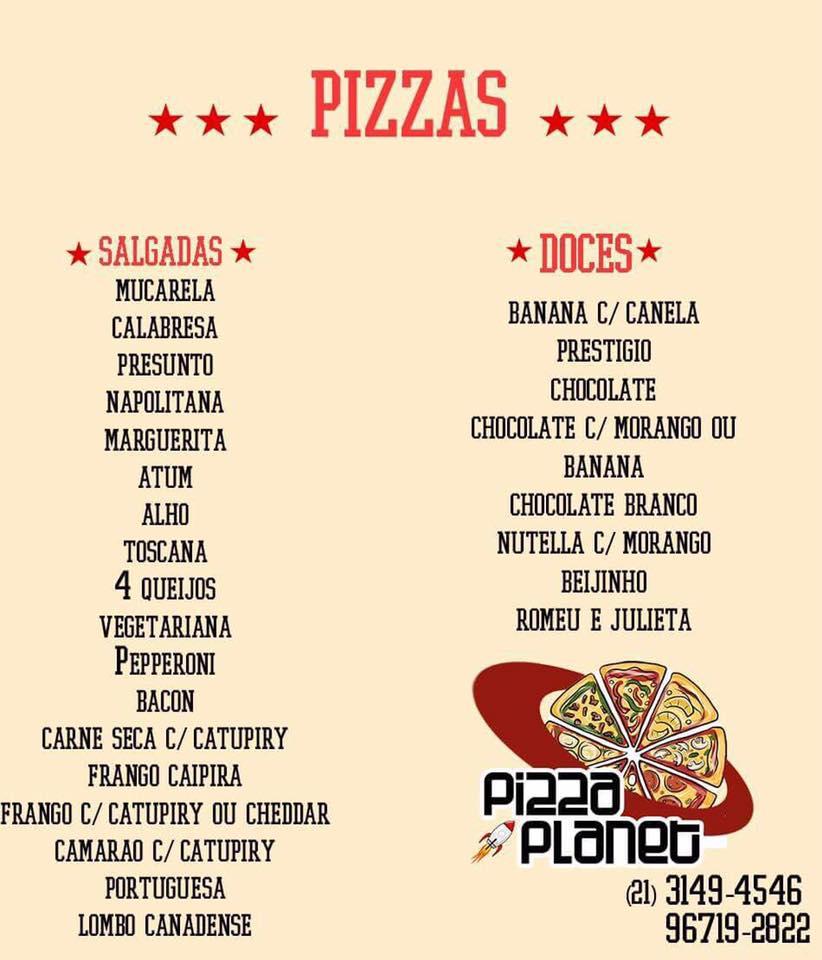 Menu em Pizzaria Pizza Planet, Brasil, R. Raimundo Araújo