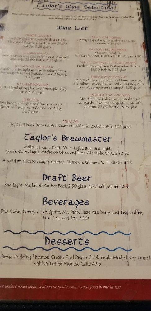 Menu at Taylor's Chowder House restaurant, Phoenix, W Calavar Rd