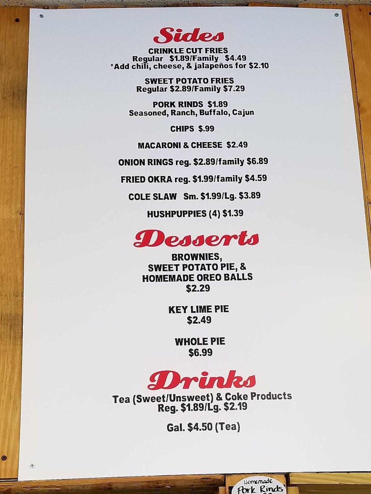 Menu at BonDo's restaurant, McDonough