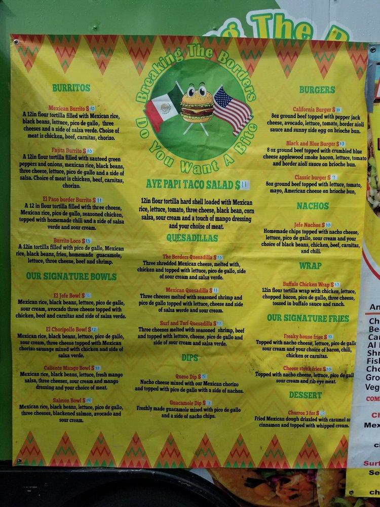 Menu at Breaking the Borders, Pasadena, Mountain Rd