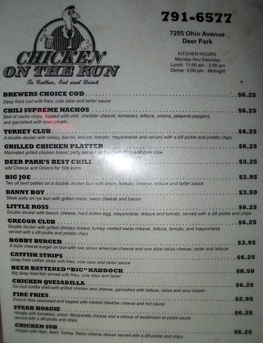 Menu at Chicken On the Run restaurant, Cincinnati