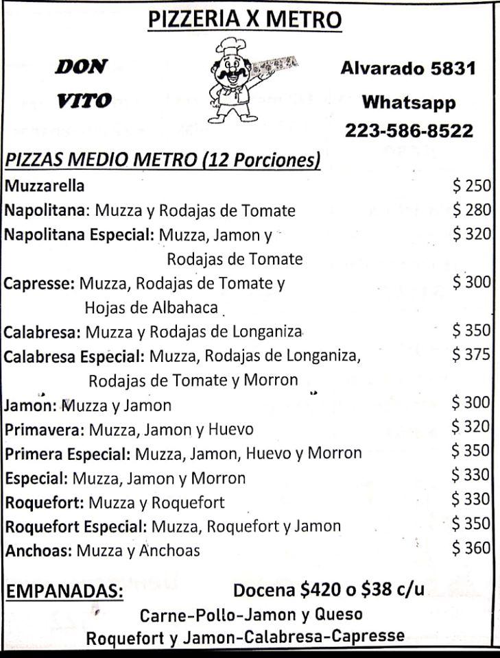 Menu at DON VITO pizzeria, Mar del Plata