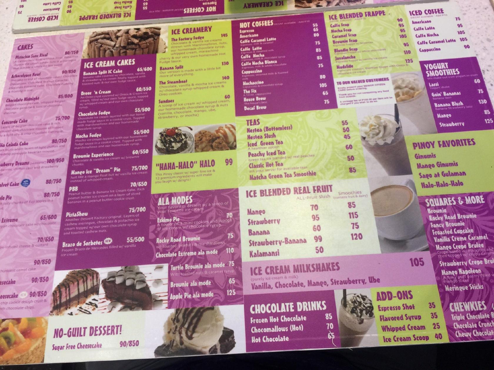 Menu at Dessert Factory desserts, Cebu City, F. Ramos Ext