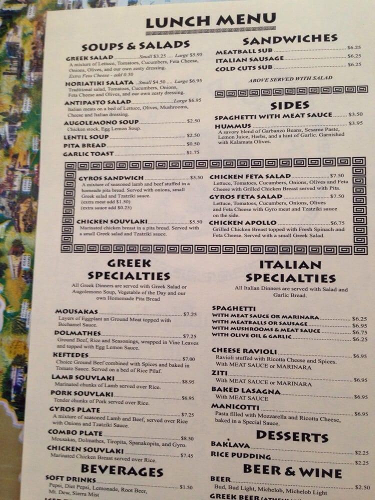 Menu at Golden Greek restaurant, Phoenix