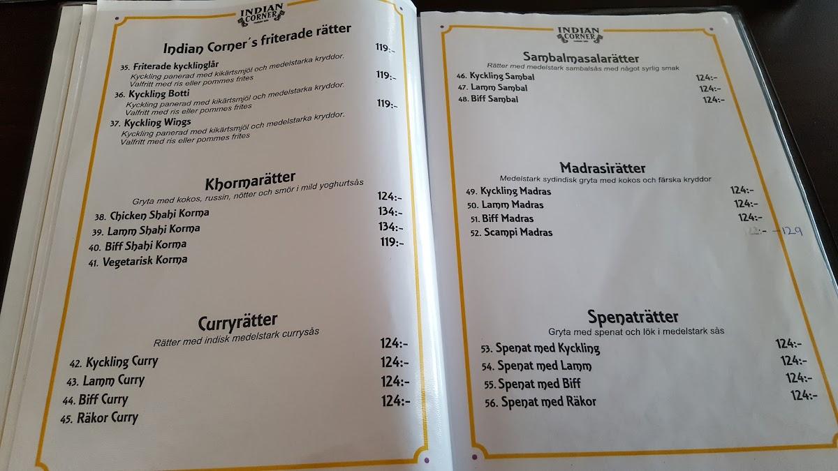 Menu at Indian Corner restaurant, Visby