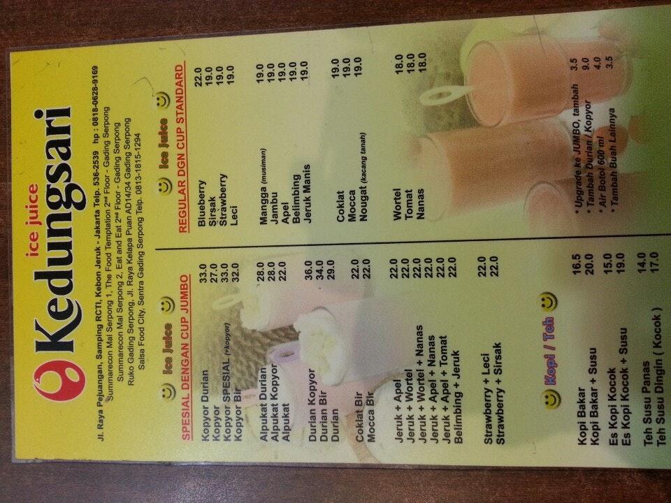 Menu at Kedungsari pub & bar, Tangerang, Summarecon Mal Serpong