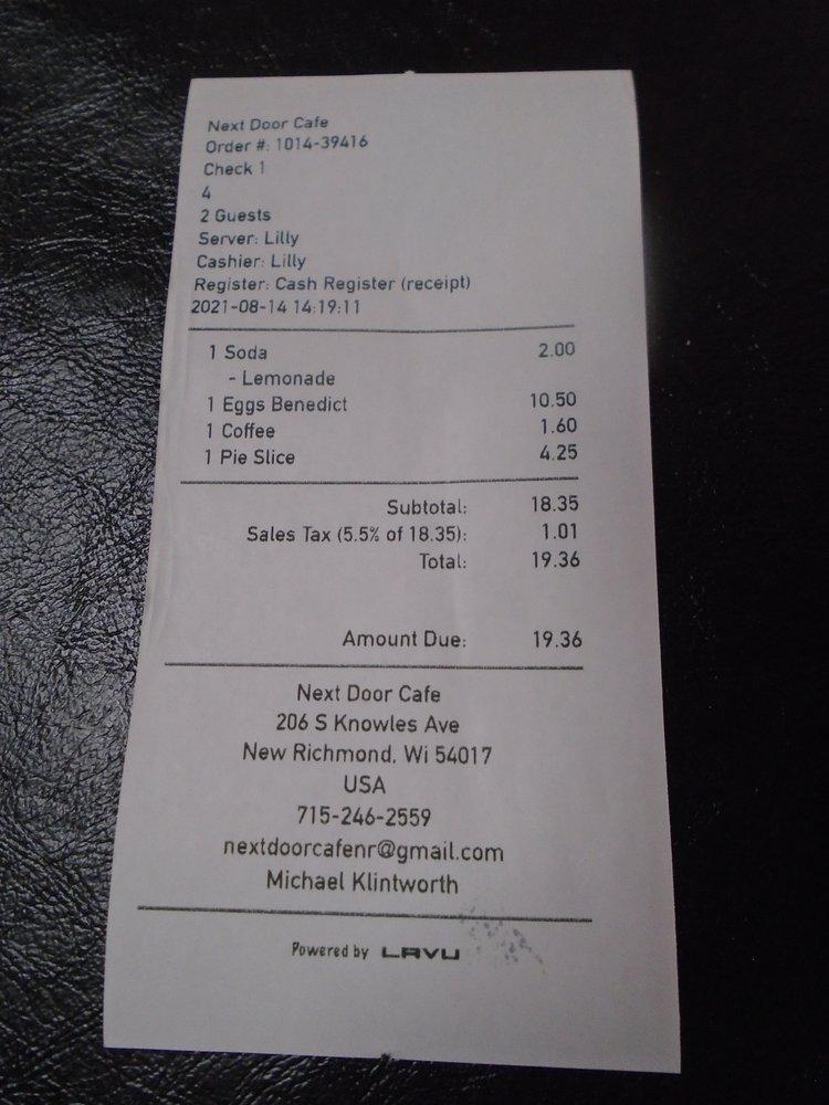 Menu at Next Door Cafe, New Richmond