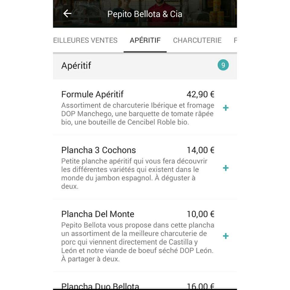 Menu at Pepito restaurant, Lyon