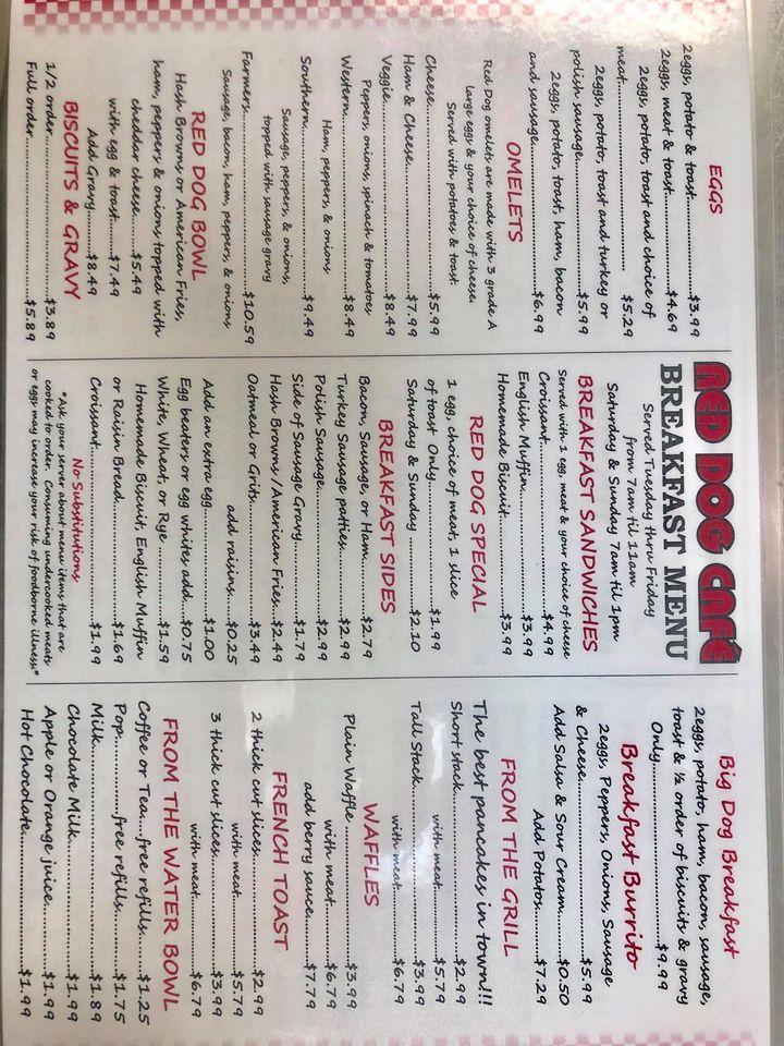 Menu at Red Dog Cafe, Yale