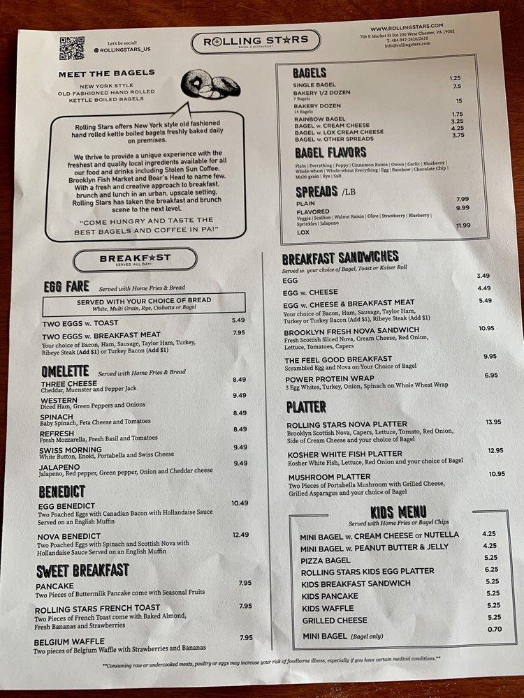Carta del restaurante Rolling Stars, West Chester