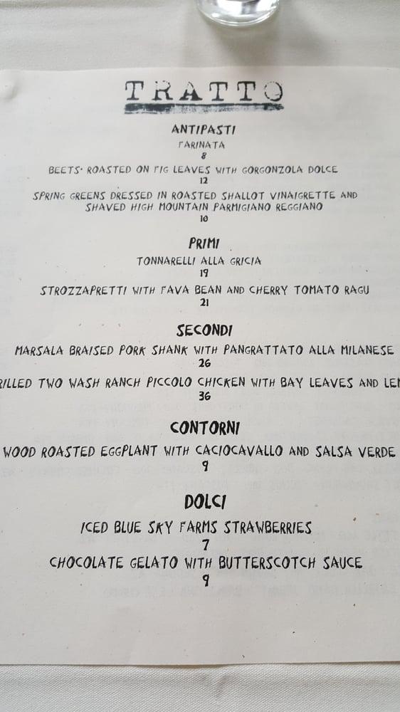 Menu at Tratto pub & bar, Phoenix, E Van Buren St