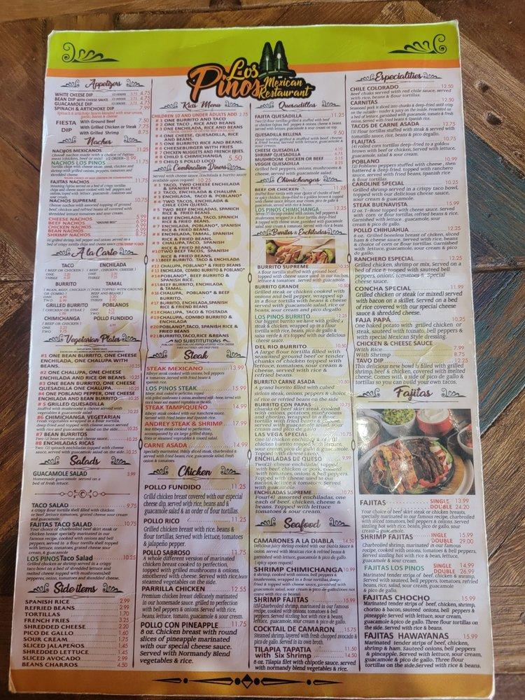 Menu at Los Pinos Mexican Restaurant, Brinkley