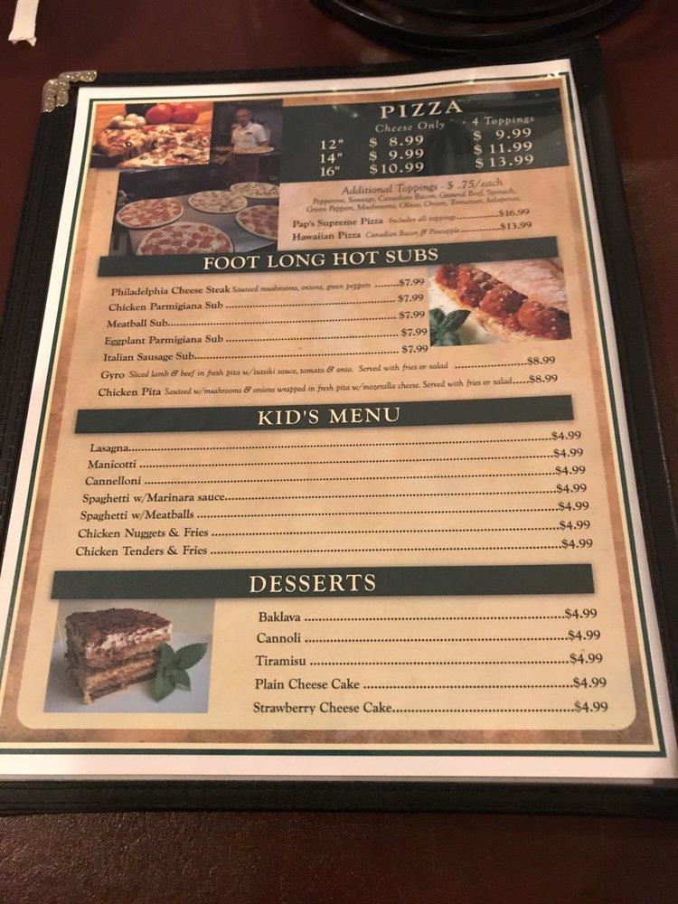 Menu at Pap's Italian Grill restaurant, Bandera, 632 TX-16