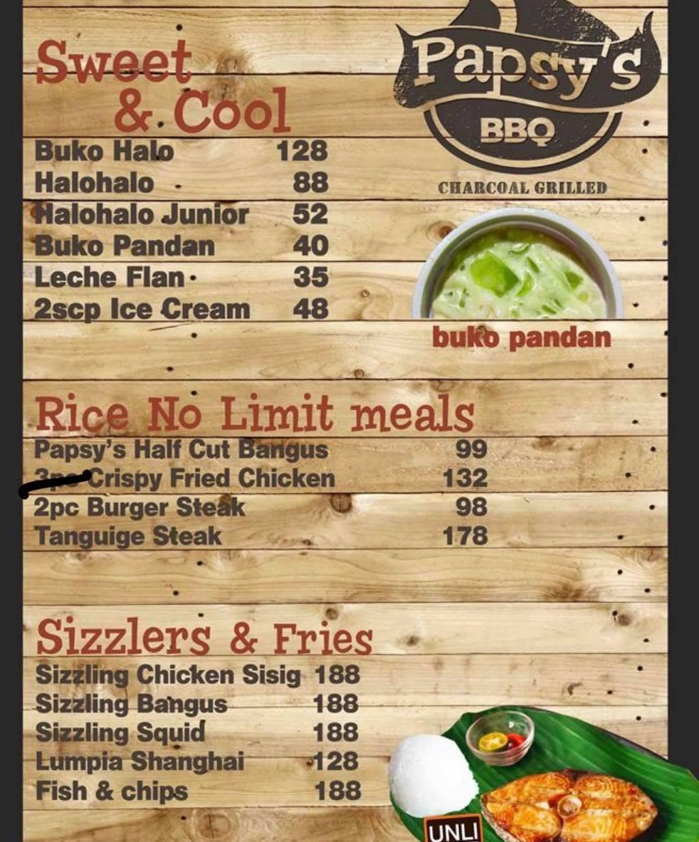 Menu at Papsy's BBQ - Koronadal City, Koronadal City