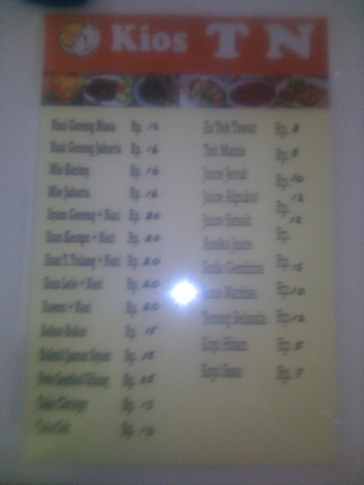 Menu at kios TANASE pub & bar, Makassar