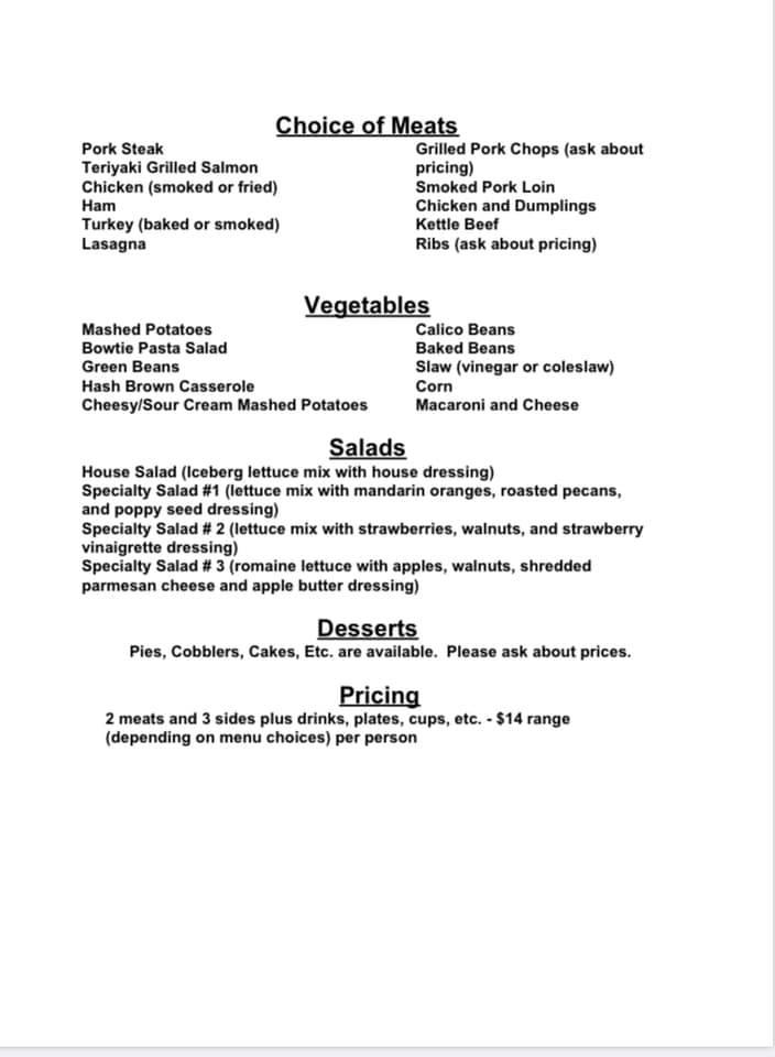 Menu at 2 Chefs Catering, Chaffee