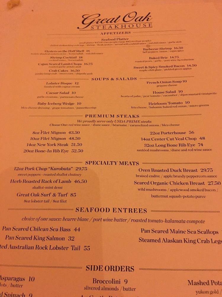 Menu at The Great Oak Steakhouse, Temecula, Pechanga Pkwy