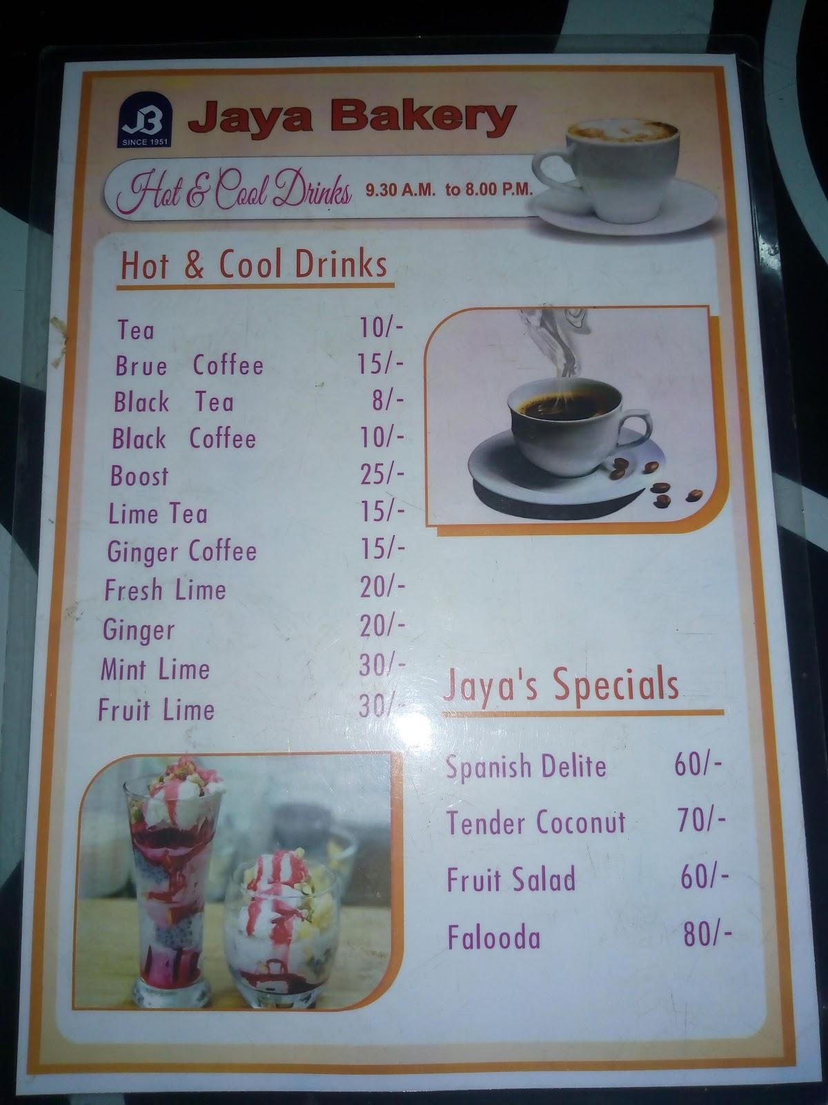 Menu at Jaya Bakery Kokkala, Thrissur