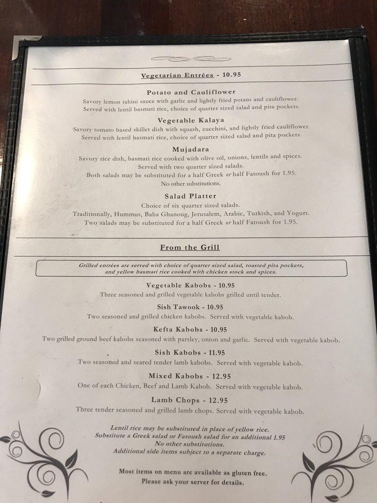Menu at Jerusalem Kitchen restaurant, Louisville
