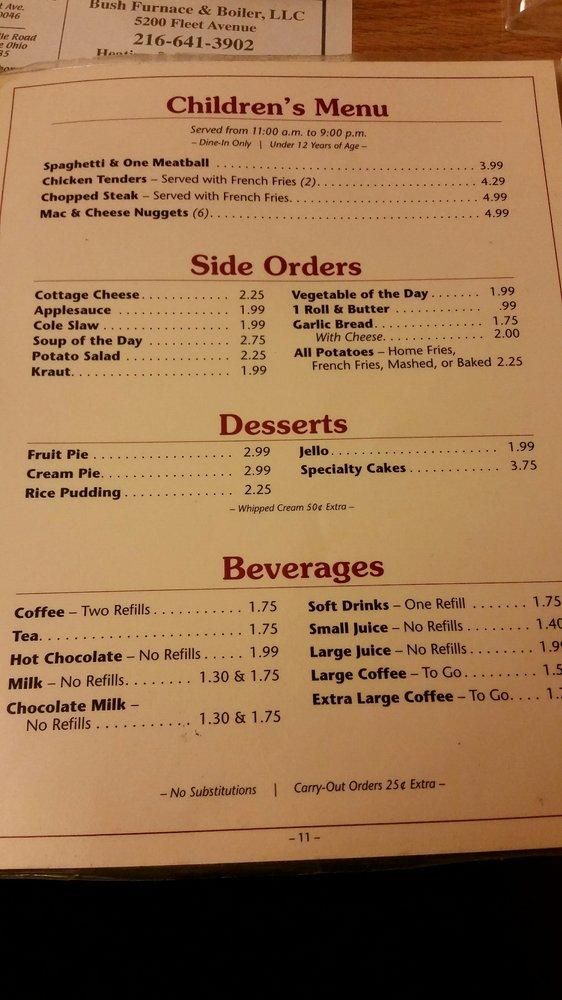 Menu at Red Chimney restaurant, Cleveland