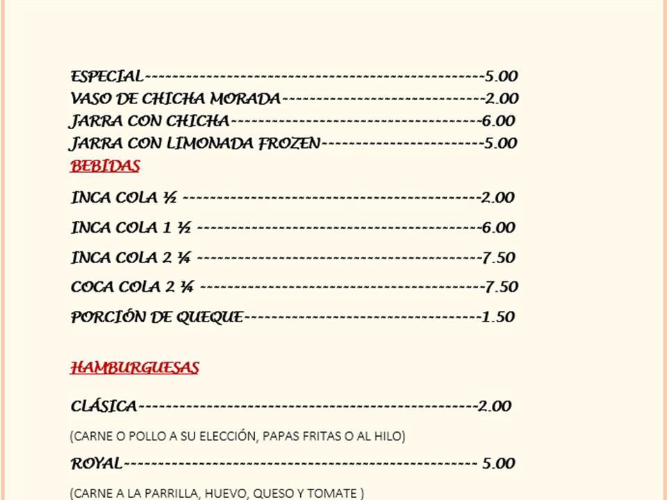 Menu at Restaurant El Maná Classic, Santa Rosa District