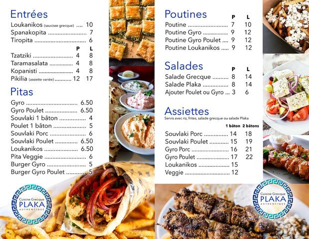 Menu at Restaurant Plaka Cuisine Grecque, Saint-Constant