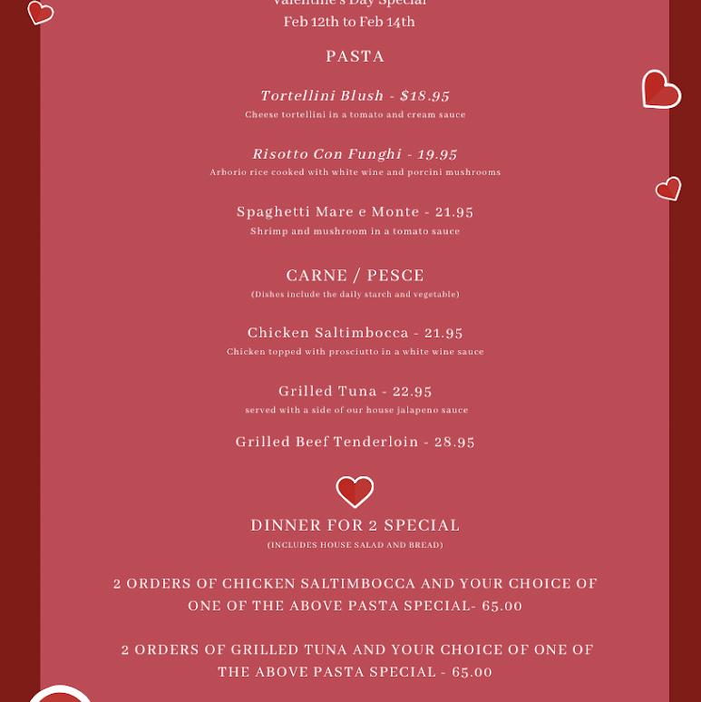 Menu at Saltimbocca Ristorante restaurant, Tecumseh