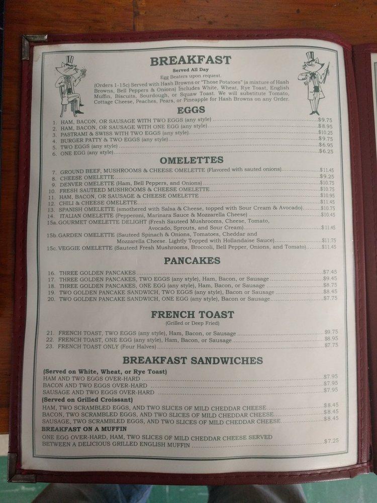 Menu at Snooty Fox restaurant, Laguna Hills