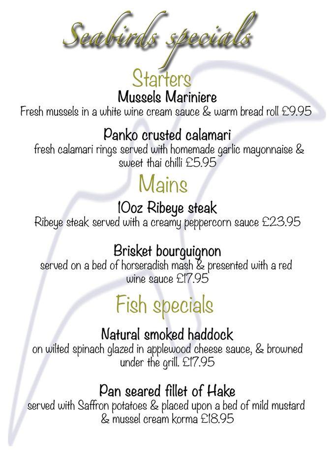 Menu at The Seabirds Inn pub & bar, Flamborough