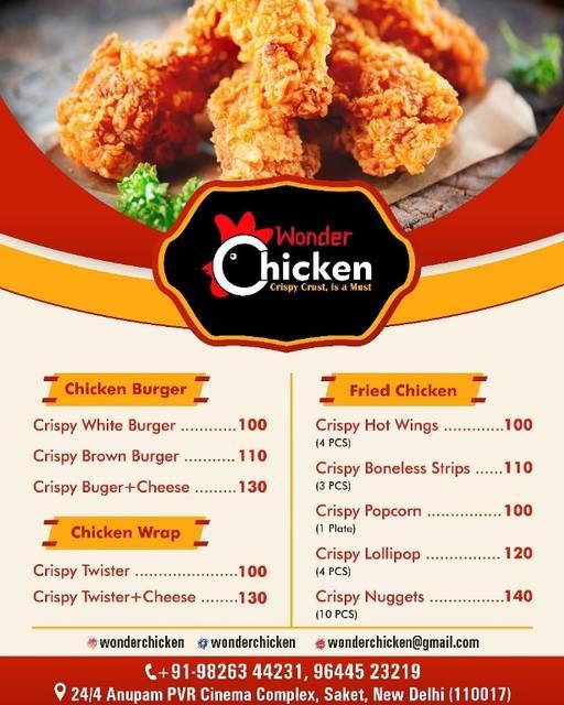 Menu at Wonder Chicken, Bhopal