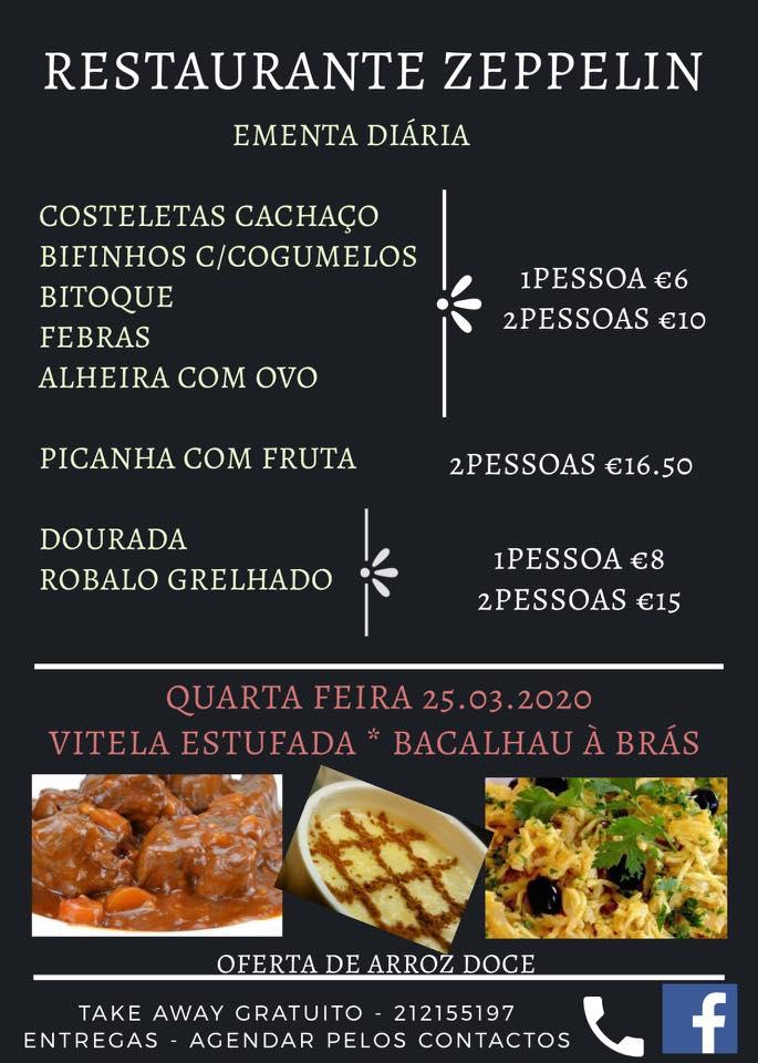 Menu at Zeppelin restaurant, Barreiro