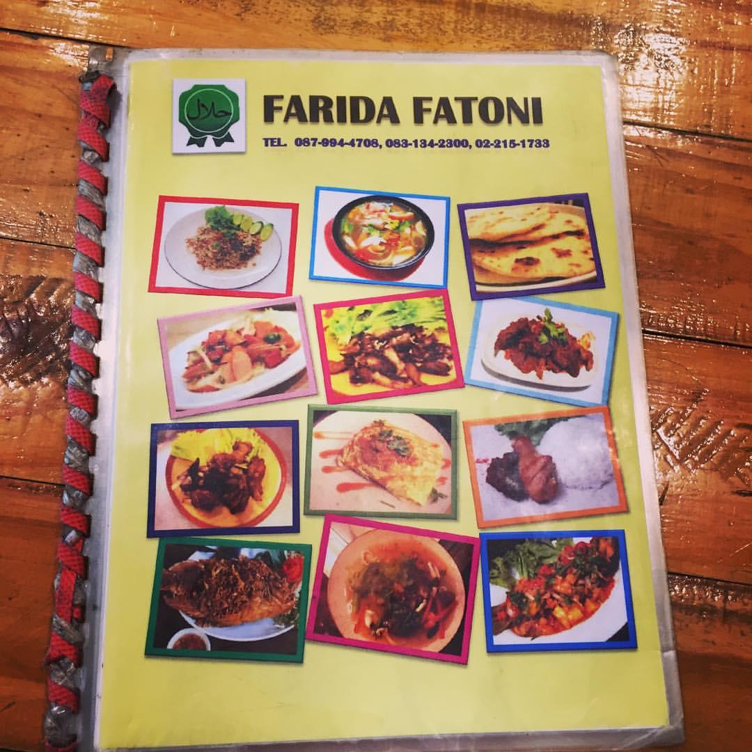 Menu at Farida Fatornee restaurant, Bangkok