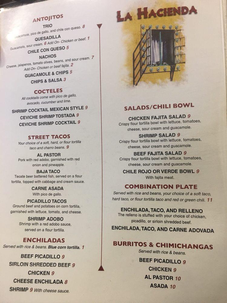 Menu at La Hacienda steakhouse, Moriarty, 5 Carl Cannon Ranch Rd