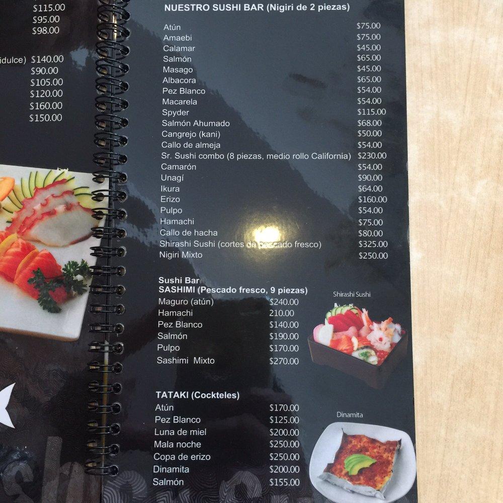 Carta del restaurante Sr. Sushi, Tijuana