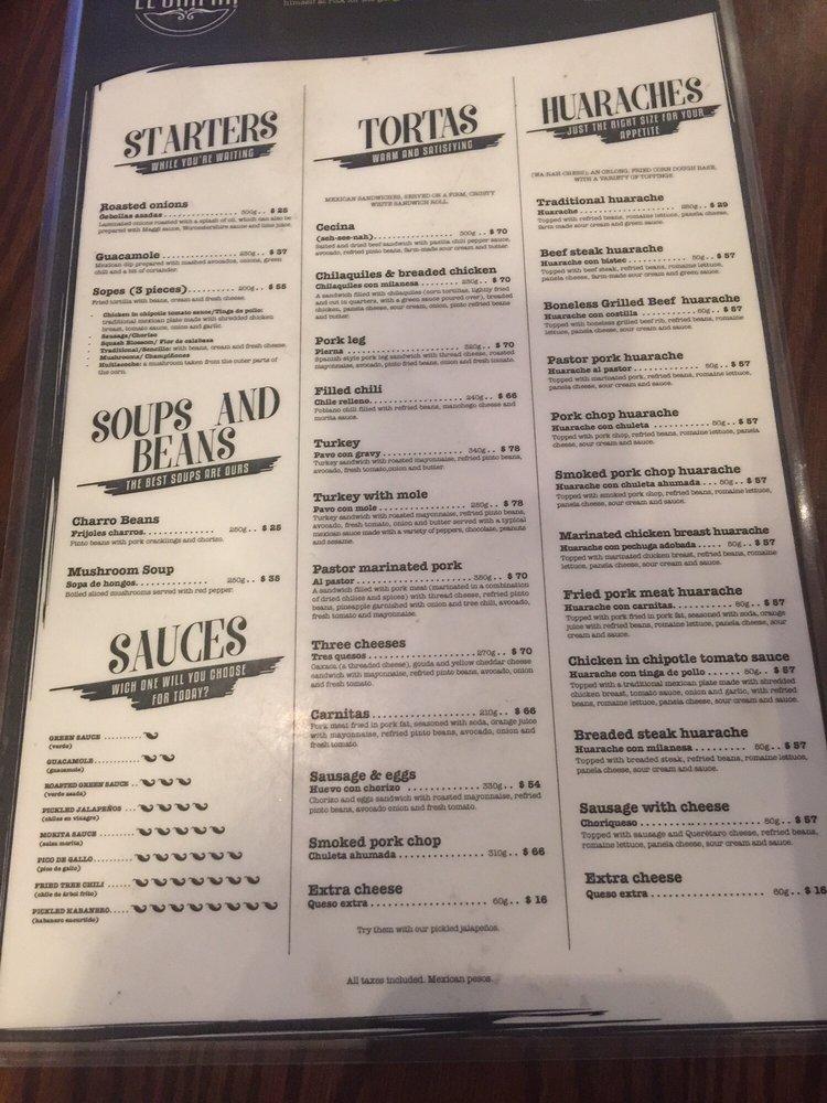 Carta del restaurante Taquería El Caifán Alameda, Ciudad López Mateos