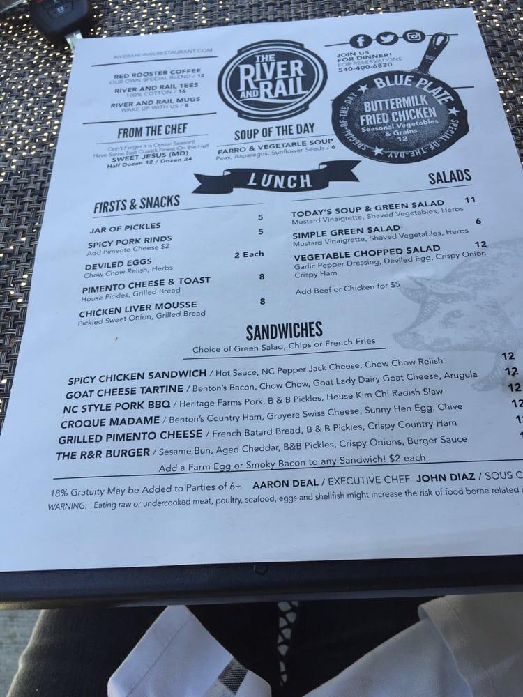 Menu at The River and Rail Restaurant, Roanoke